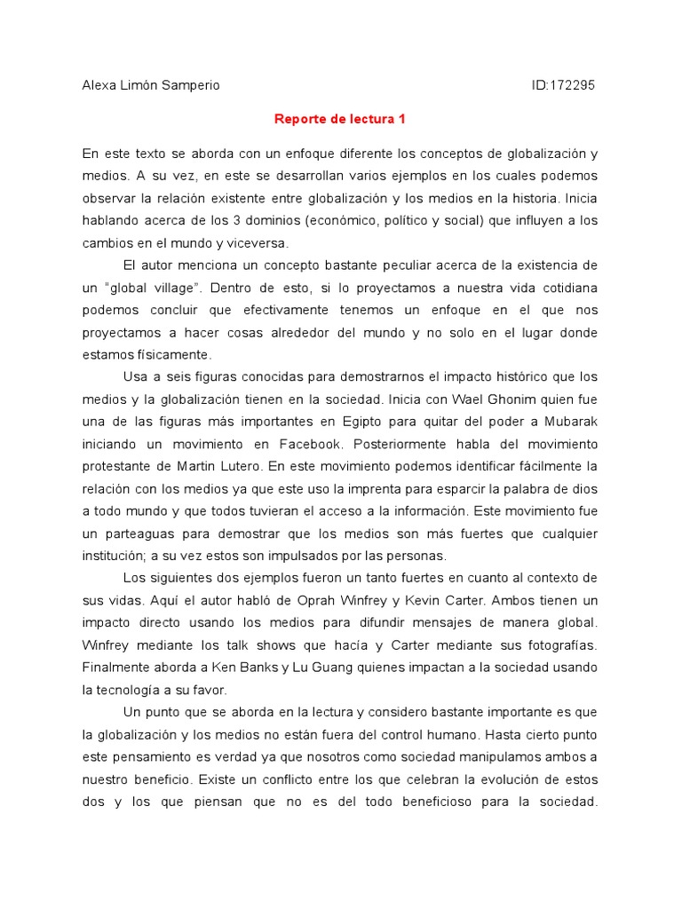 Reporte de Lectura 1 | PDF | Globalización | Nación