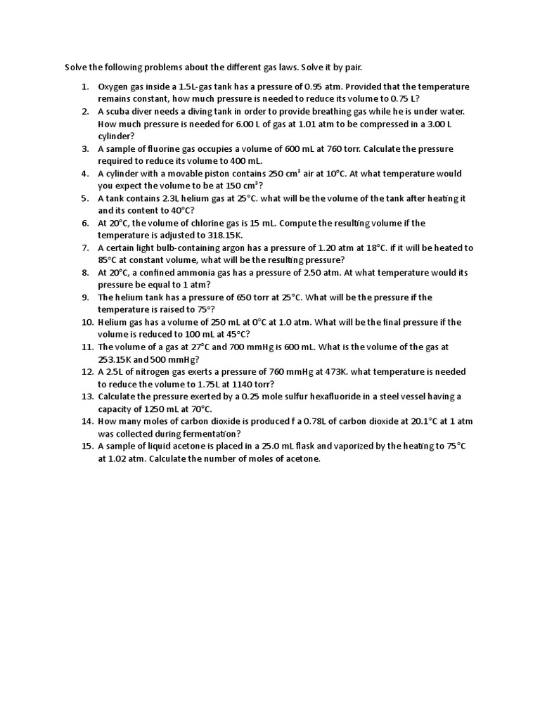Grade 10 Gas Laws Activity | PDF