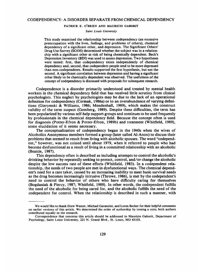 Gaborit - Codependency. Disorder Separate From Chemical Dependency | PDF