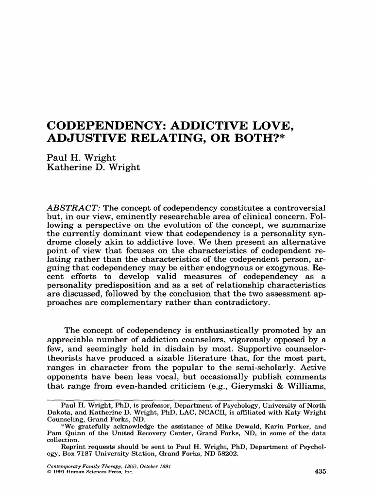 Wright1991 - Codependency and Addictive Love | PDF