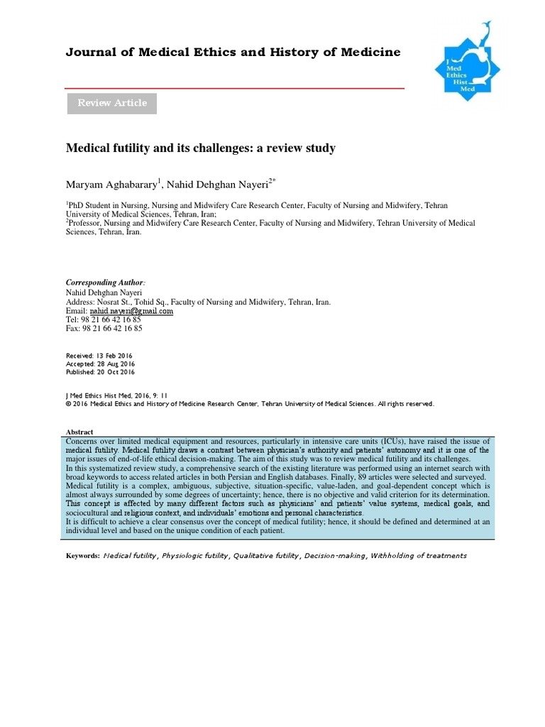 Medical Futility Challenges Review | PDF | Medicine | Intensive Care Unit