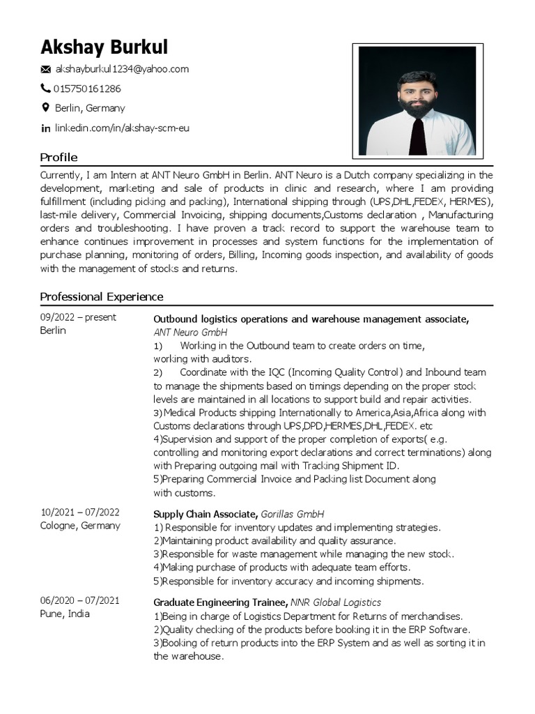 Akshay Burkul Resume | PDF | Logistics | Warehouse