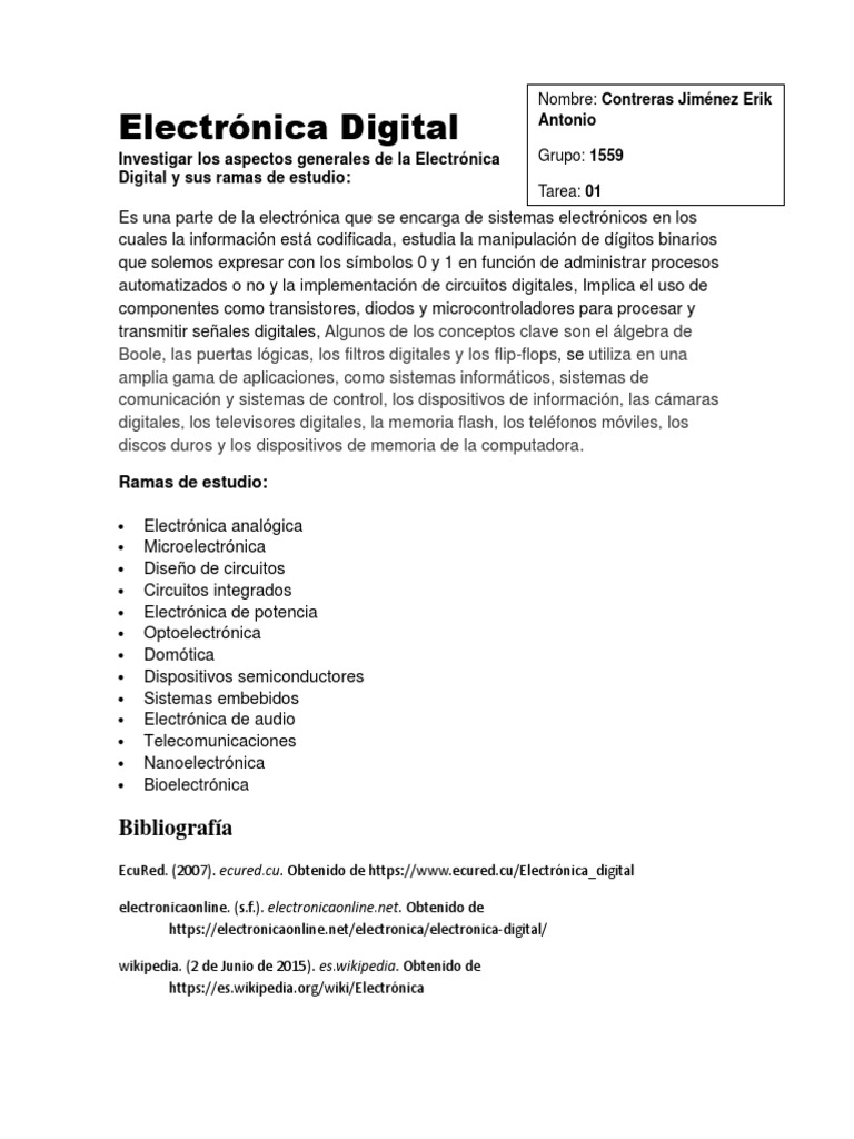 Tarea 01 Electrónica Digital | PDF