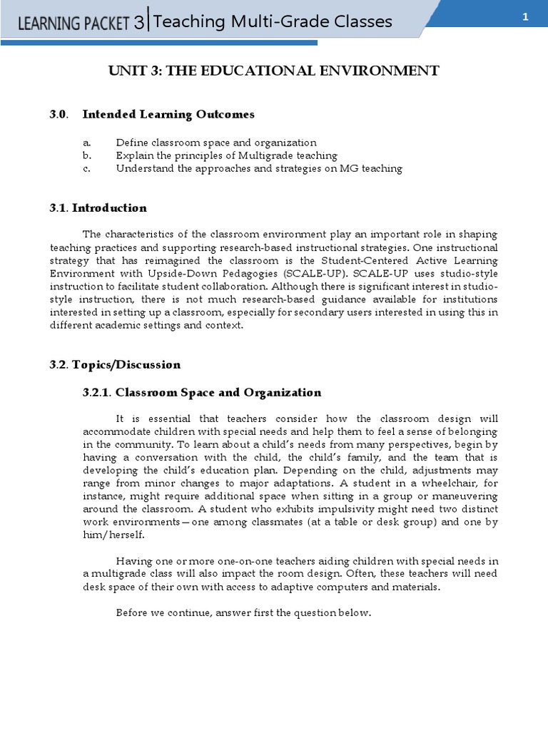 Elec 2 - Unit 3 | PDF | Learning | Classroom Management