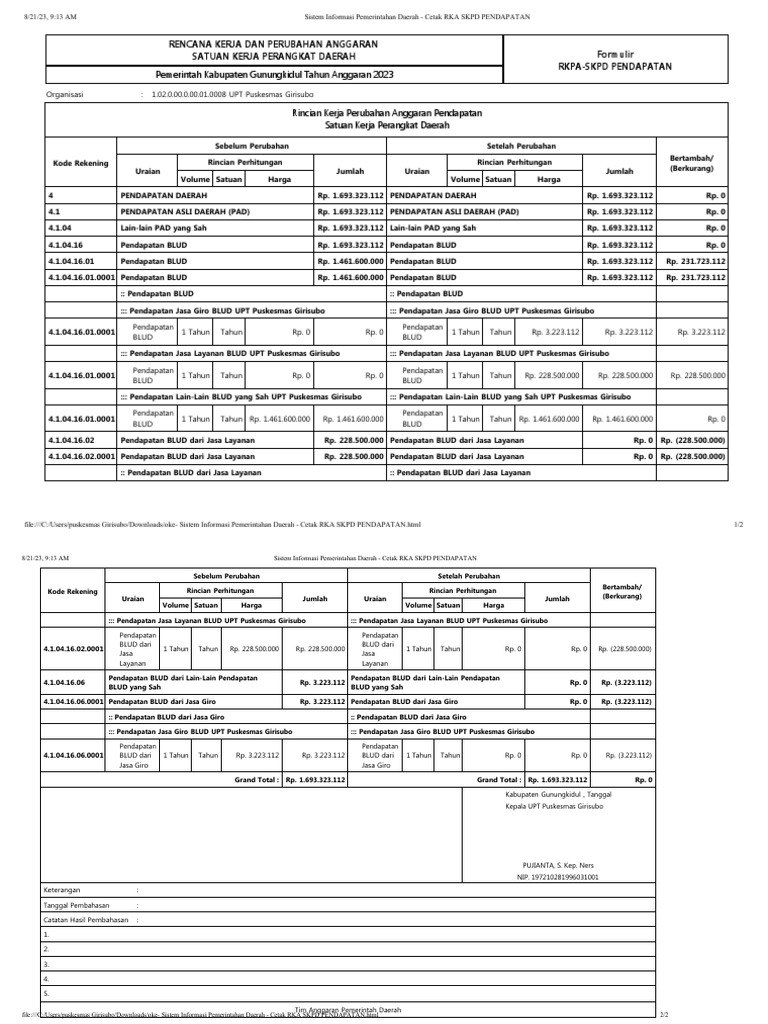 Baru-Sistem Informasi Pemerintahan Daerah - Cetak RKA SKPD PENDAPATAN | PDF