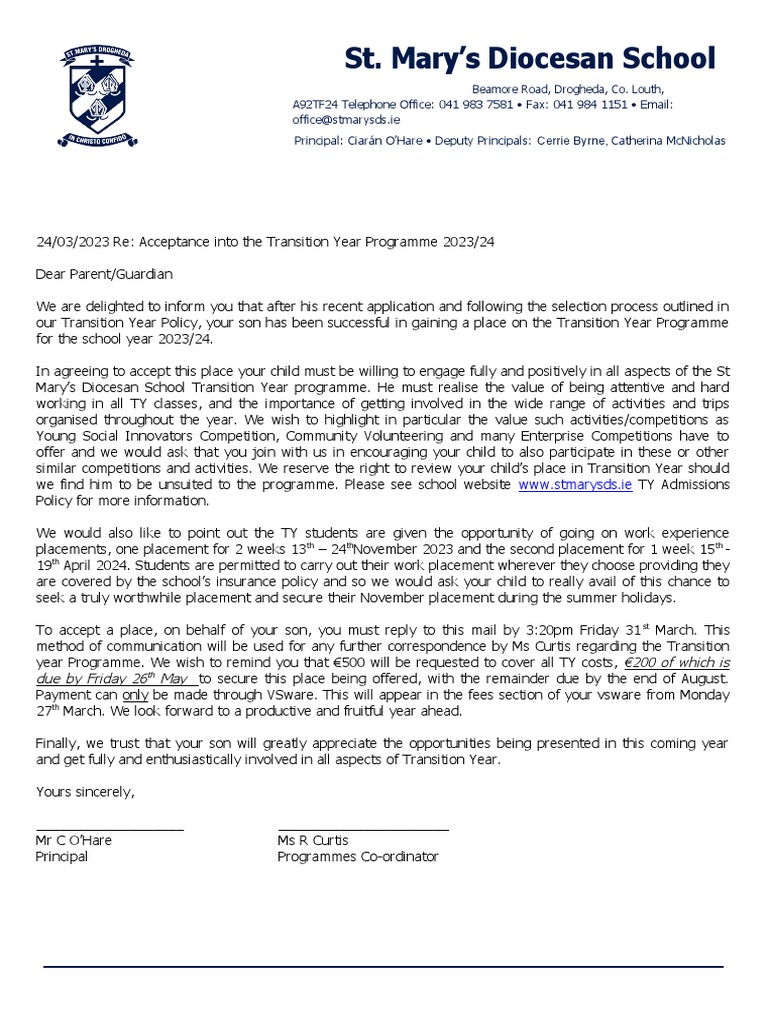 Headed Acceptance Letter 2023 | PDF