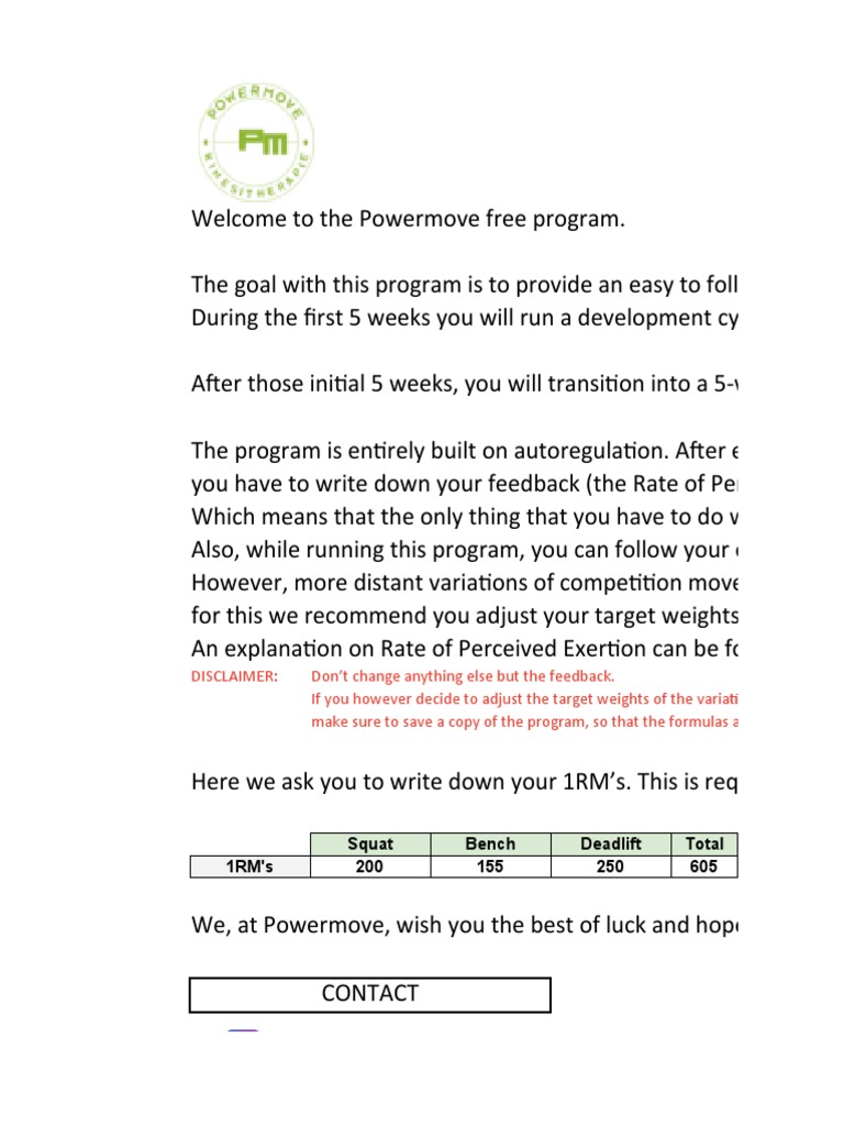Powermove Free Program TEMPLATE | PDF
