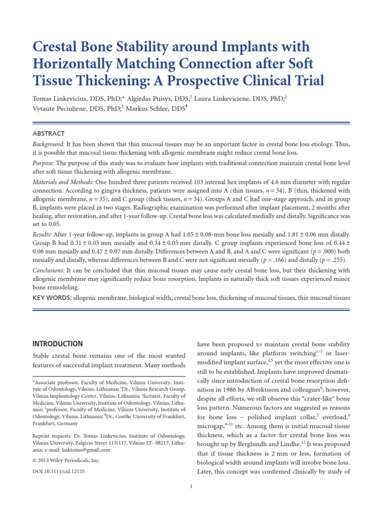 Crestal Bone Stability with Tissue Thickening | PDF | Science & Mathematics