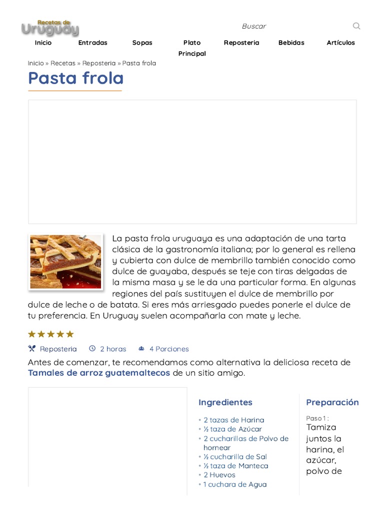 Pasta Frola - Recetas de Uruguay | PDF | Postres | Preparación de ...