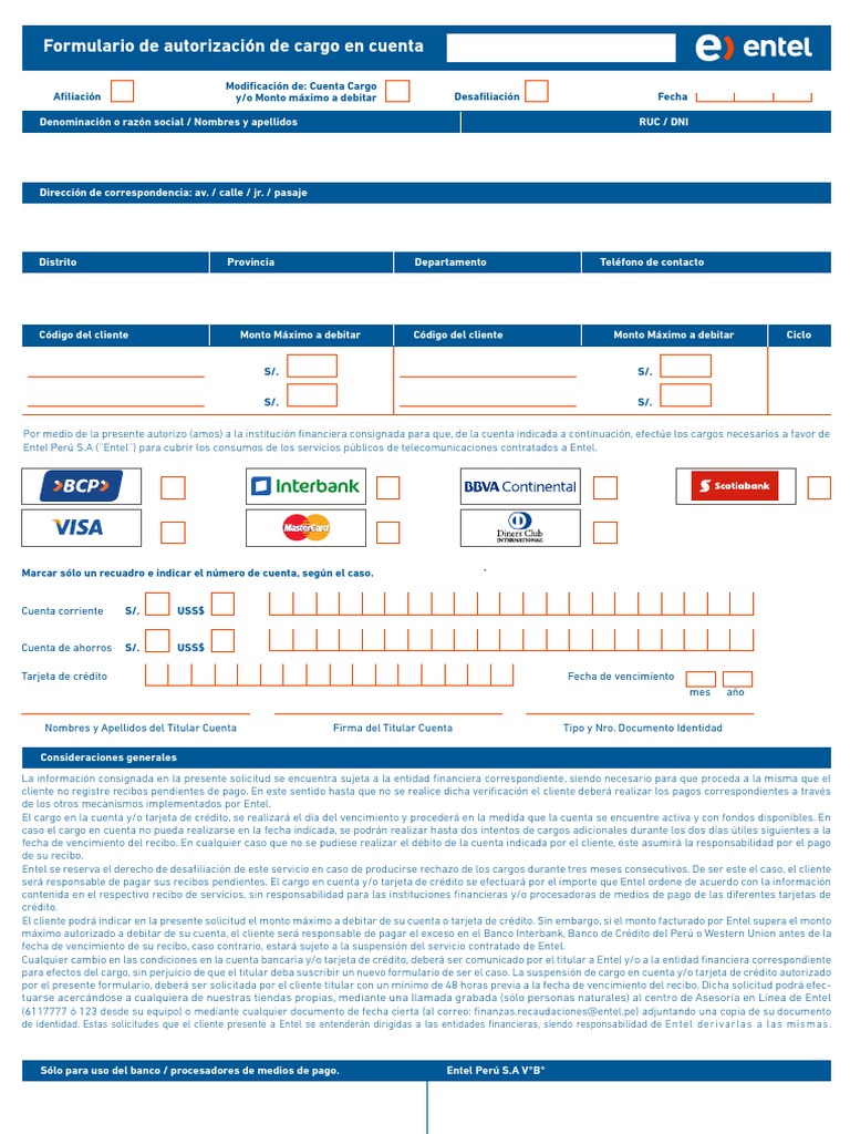 Formulario Débito Automático | PDF | Tarjeta de crédito | Bancos
