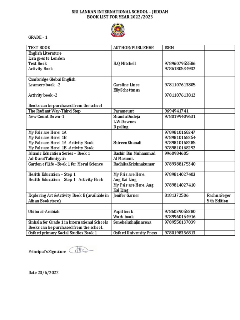 Grade 1 Book List | PDF