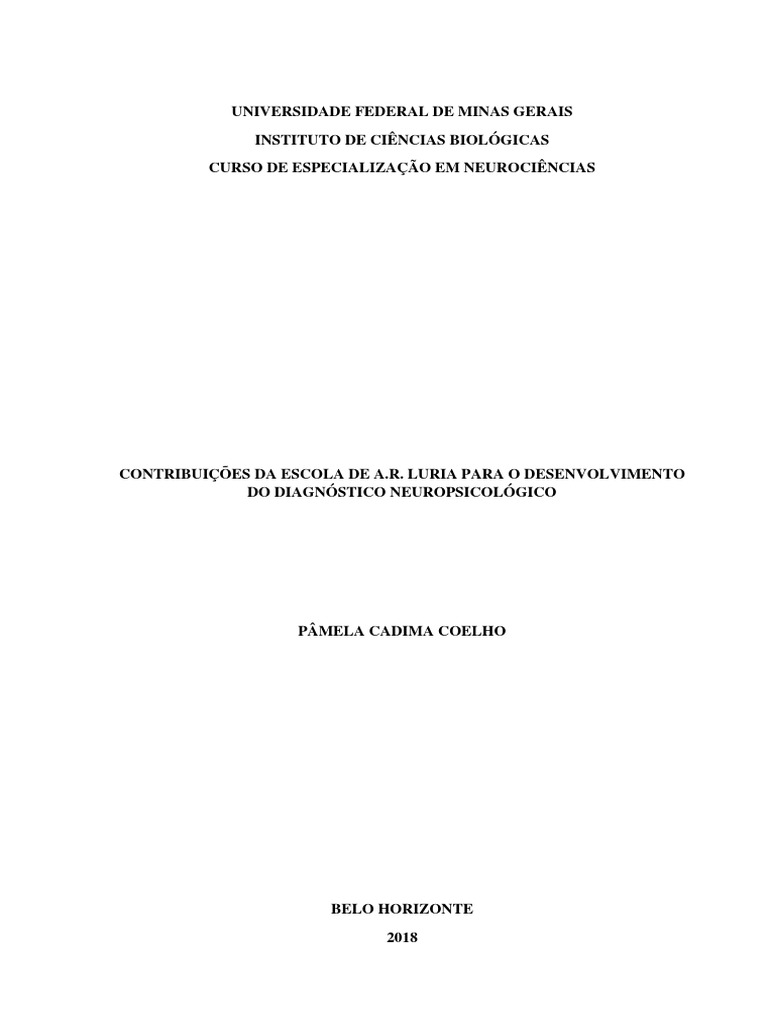 TCC Ufmg Pamela Revisto Fev2019 | PDF | Psicologia | Neuropsicologia