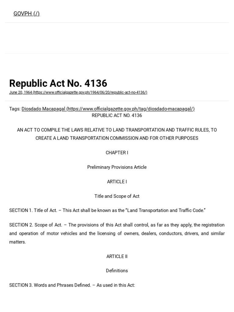 Republic Act No. 4136 - Official Gazette of The Republic of The ...