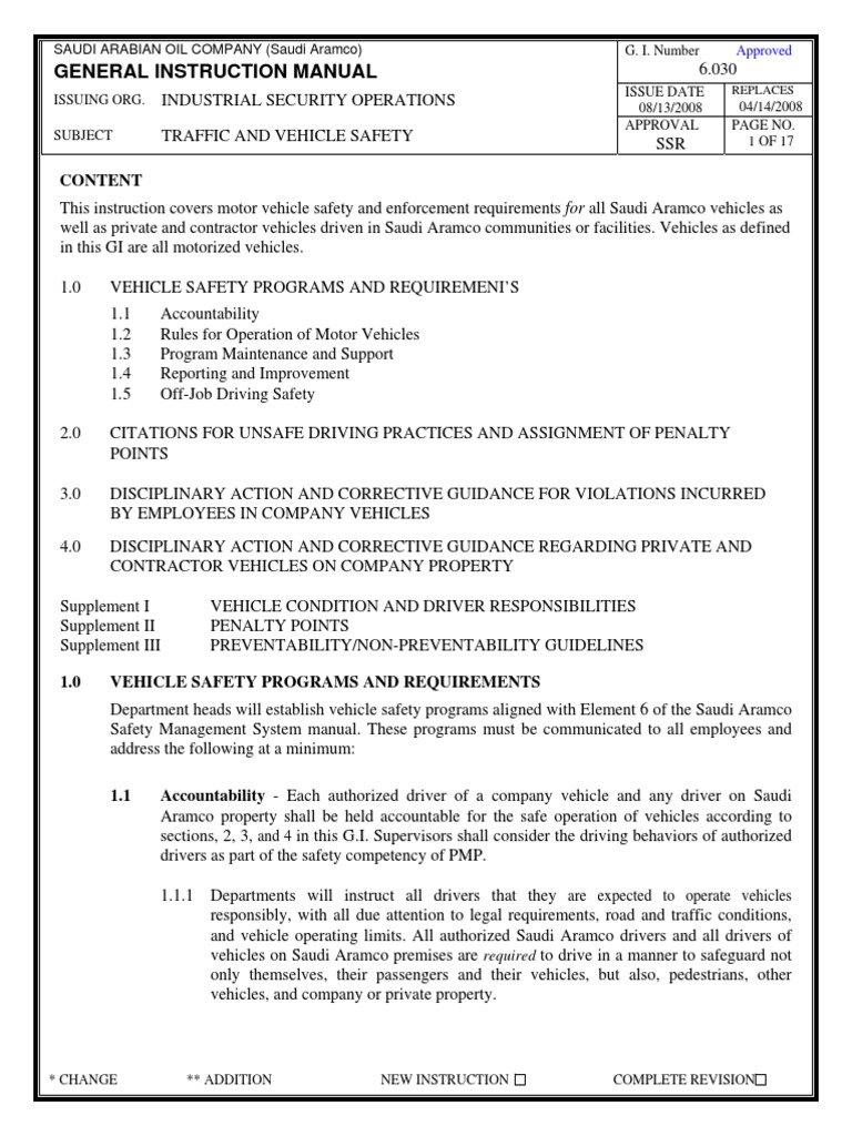 Saudi Aramco Vehicle Safety Guidelines | PDF | Driving | Traffic