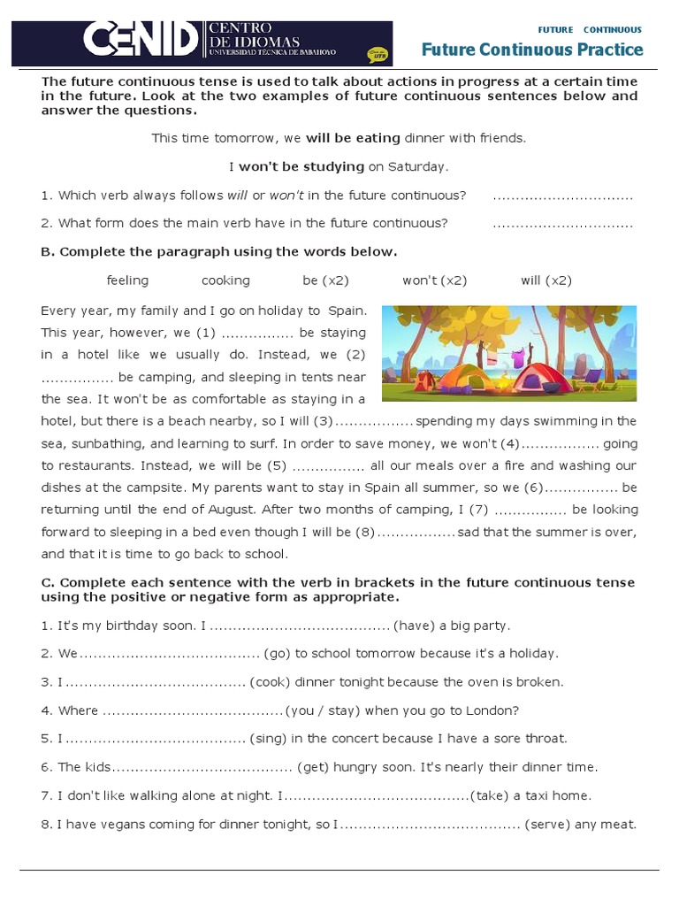 Future Continuous Tense Practice | PDF | Language Arts & Discipline