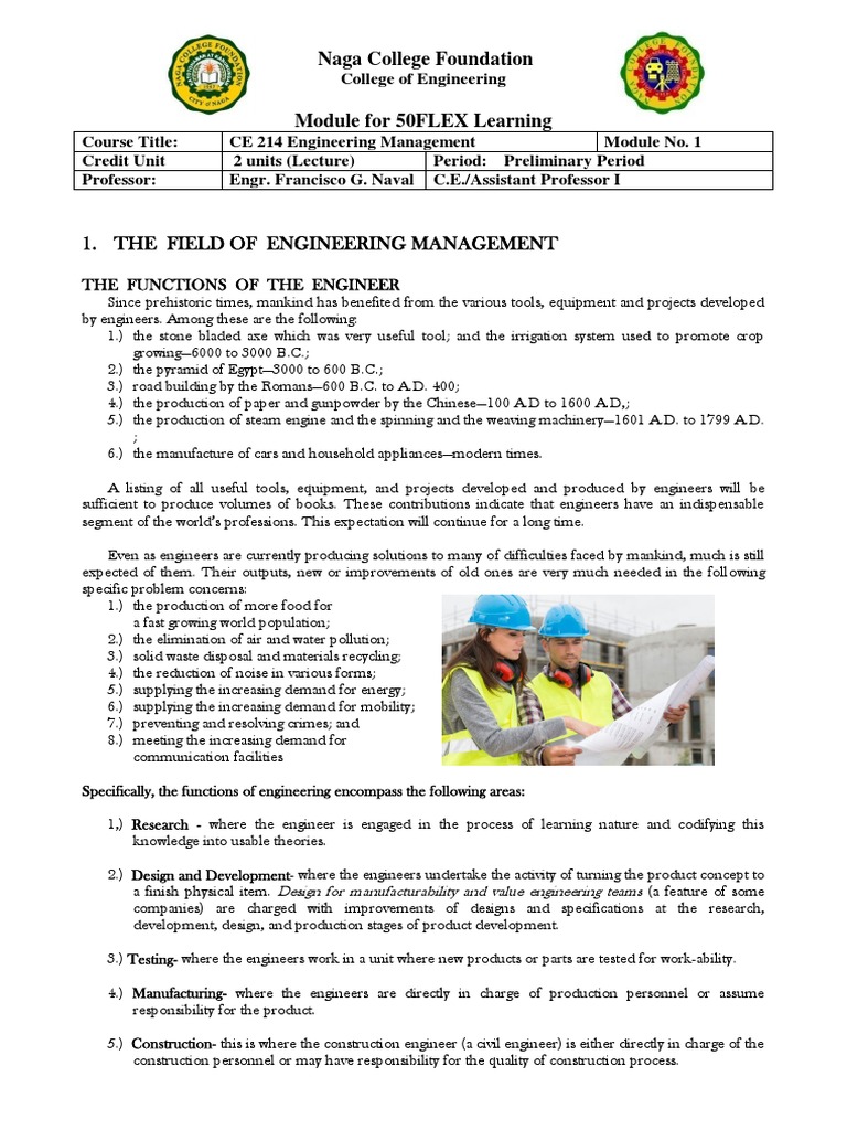 2 Module No. 1 The Field of Engineering Management-1 | PDF | Engineer ...