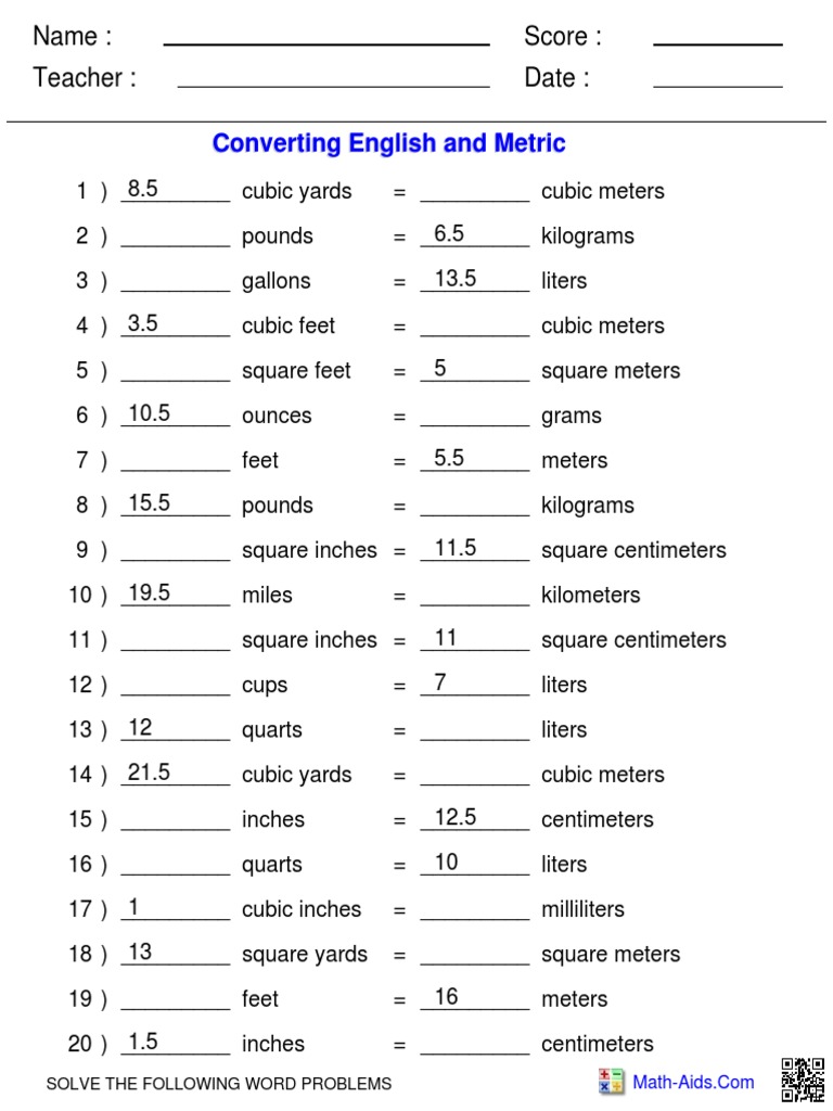 English-Metric Conversion Worksheet | PDF | Litre | Units Of Measurement