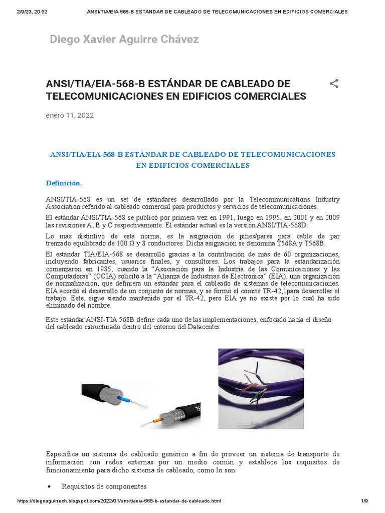 Ansi - Tia - Eia-568-B Estándar de Cableado de Telecomunicaciones en Edificios Comerciales | PDF