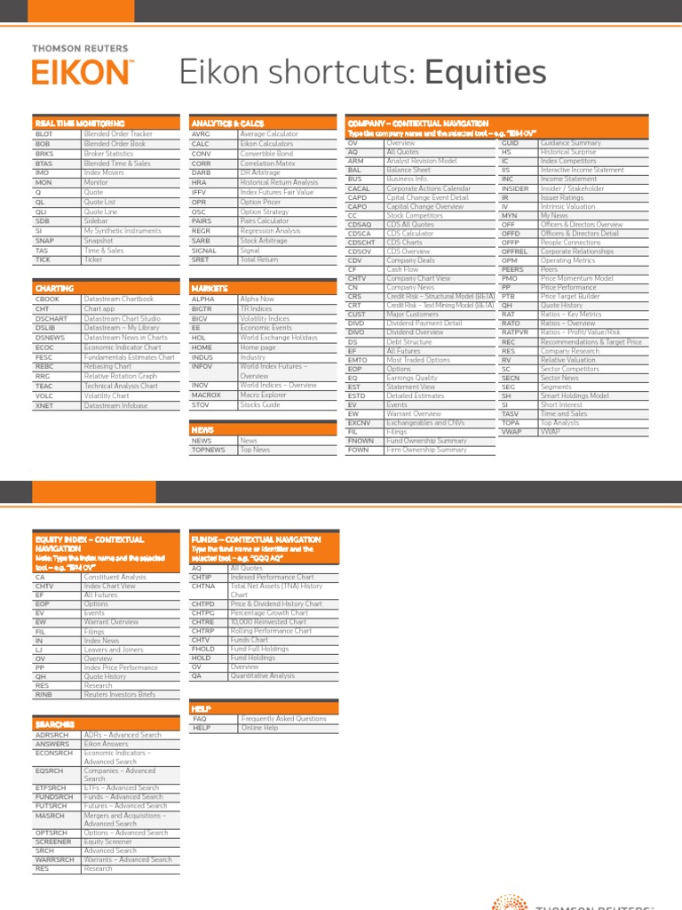 Thomson Reuters Eikon Shortcutsfor Equities | PDF | Stocks | Stock ...