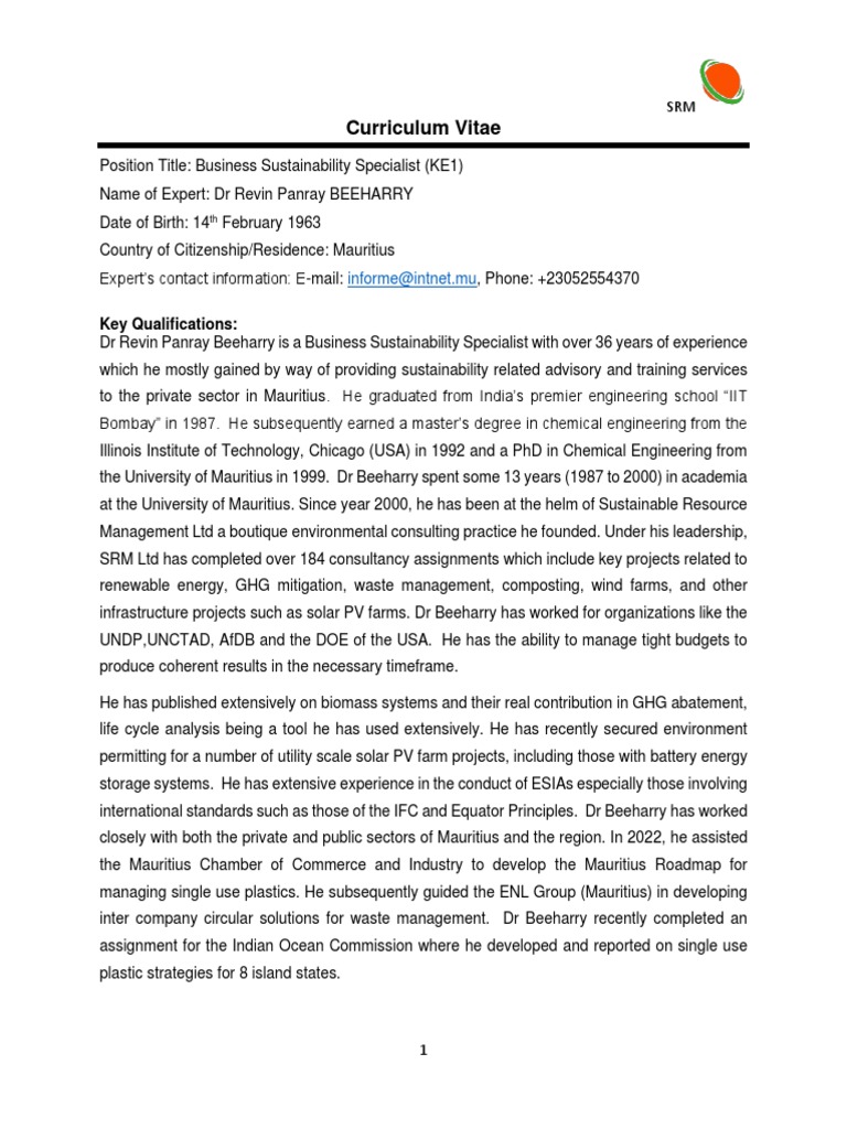 CV - DR Revin Panray Beeharry 29082023 EU | PDF | Business
