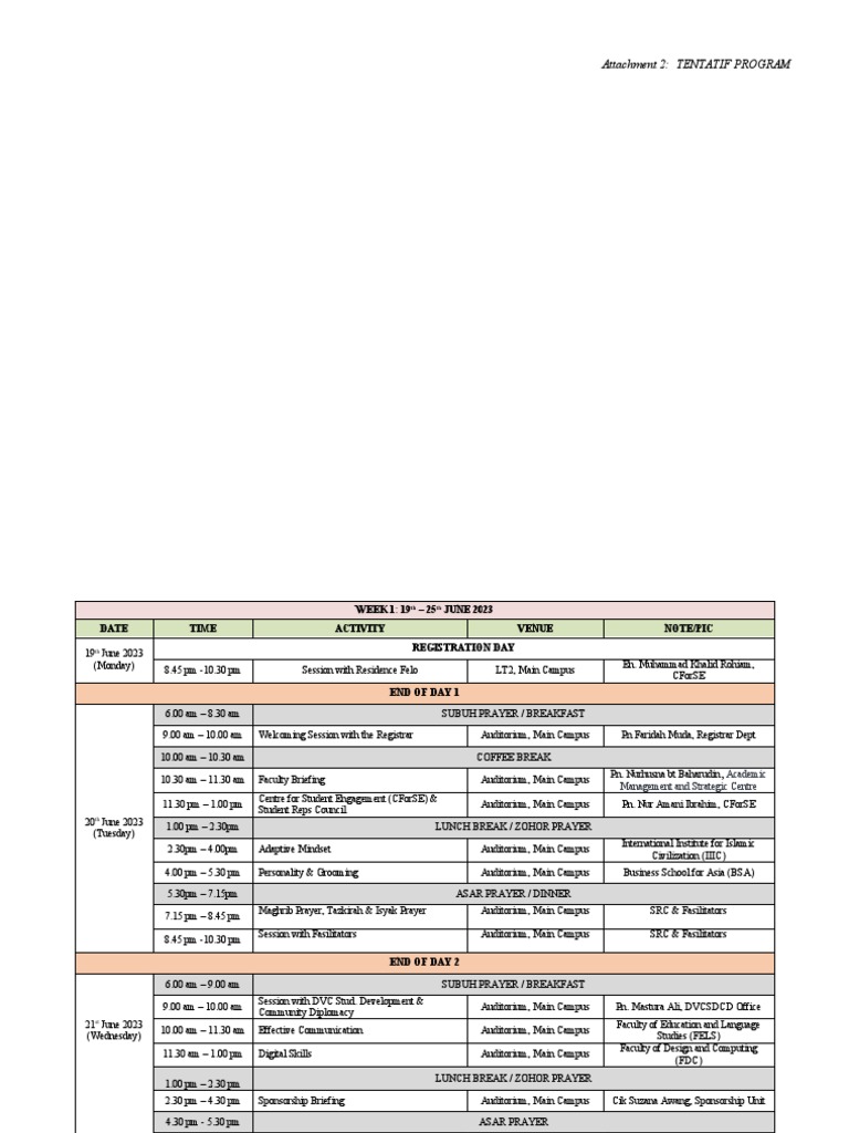 Tentative Program for June 2023 Events | PDF