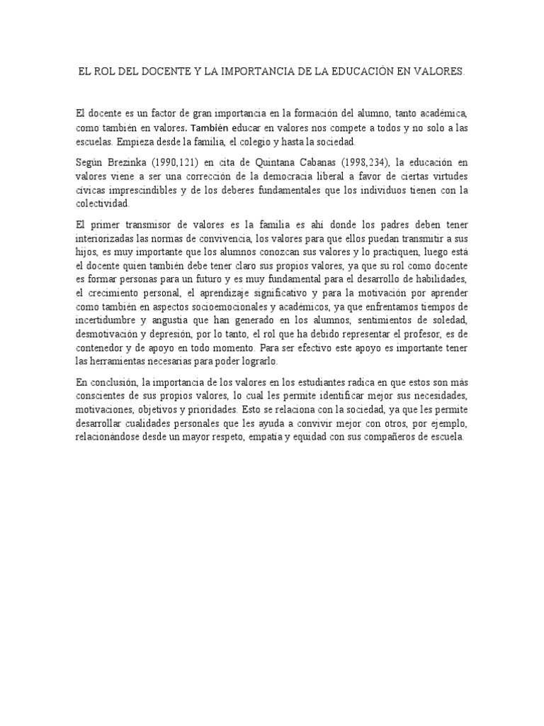 Importancia del Rol Docente en Valores | PDF | Crecimiento personal y ...