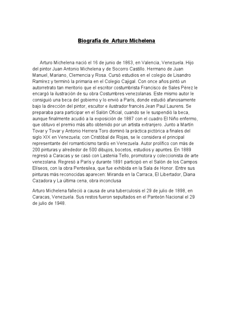 Biografía de Arturo Michelena | PDF