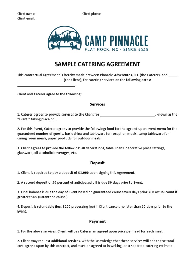 Sample Catering Agreement FOR 2017 | PDF | Fee | Tableware