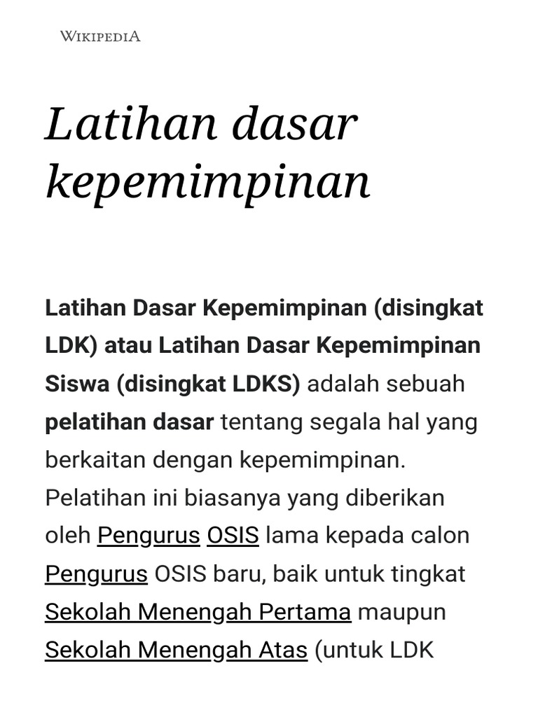 Latihan Dasar Kepemimpinan - Wikipedia Bahasa Indonesia, Ensiklopedia Bebas | PDF