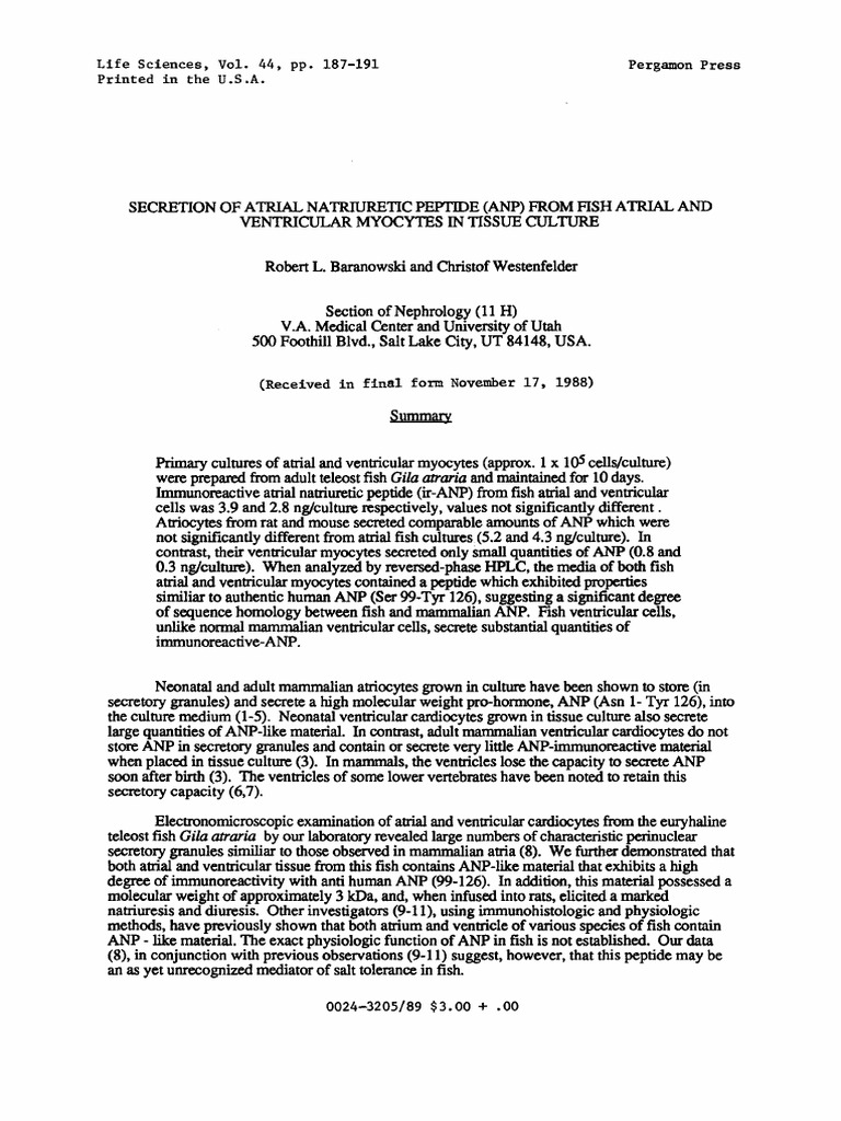 Secretion of Atrial Natriuretic Peptide (ANP) From Fish Atrial and ...