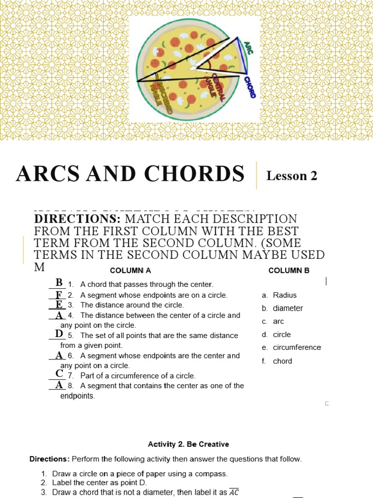ARCS and Chords | PDF | Circle | Angle