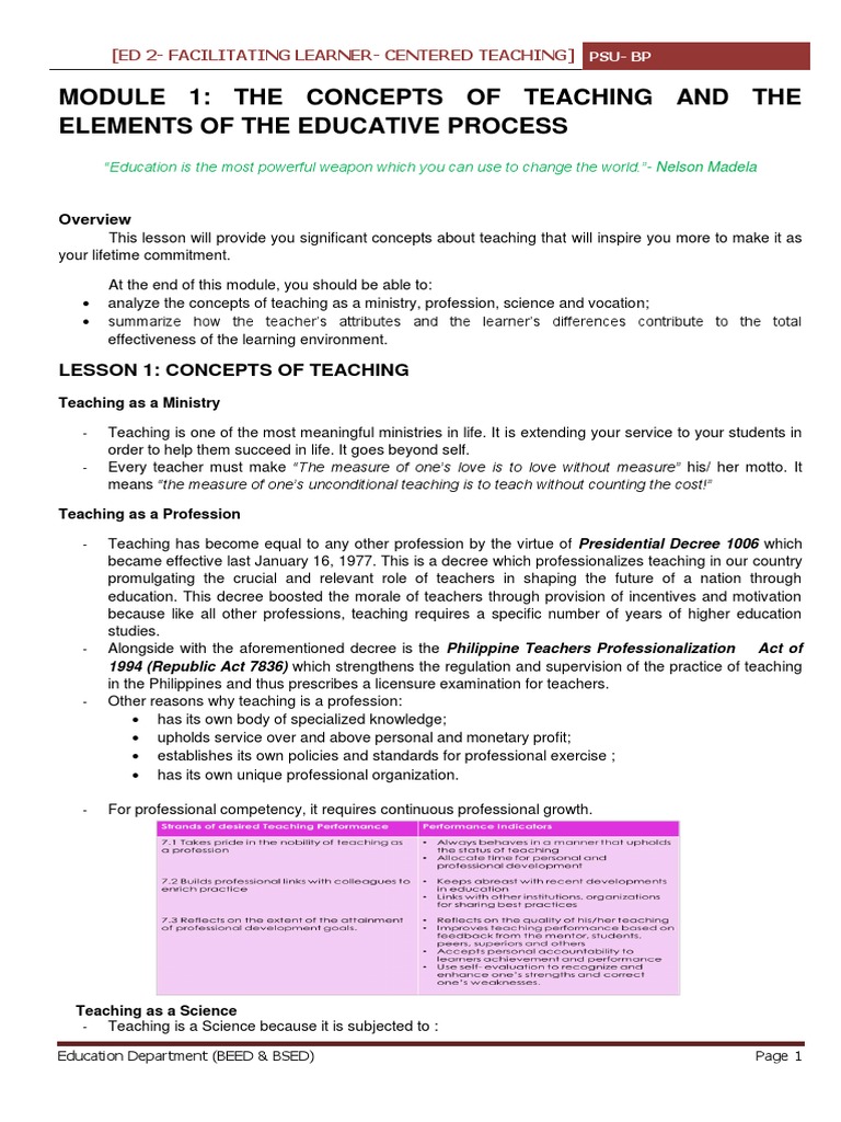 Ed 2 Module 1 | PDF | Teachers | Learning