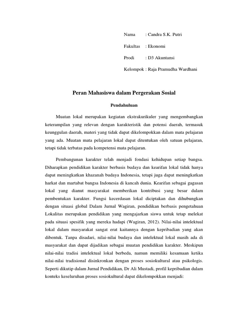 Essay Peran Mahasiswa Dalam Pergerakan Sosial | PDF