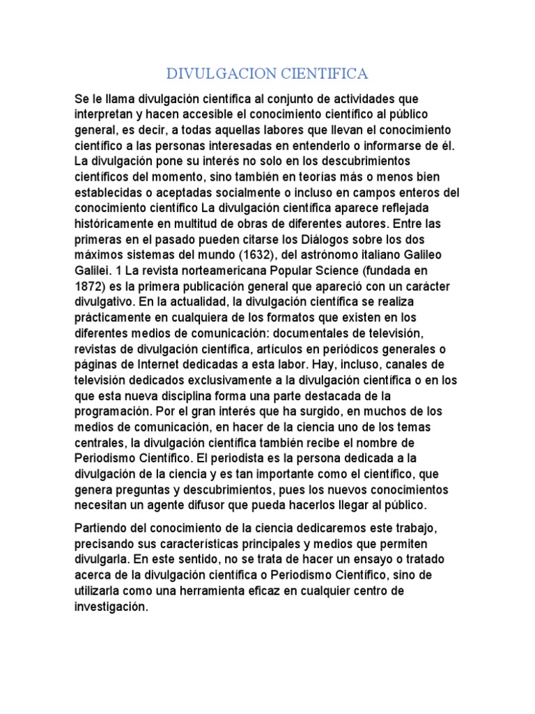 Divulgacion Cientifica | PDF | Ciencia popular | Science