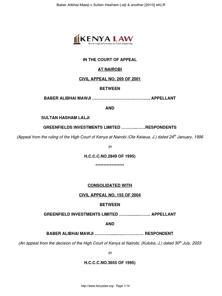 Baber Alibhai Mawji v Sultan Hasham Lalji & another | PDF | Lawsuit ...