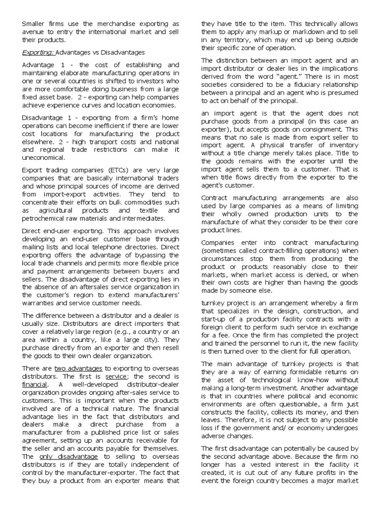 IBT - Chapter 3 - Lessons | PDF | Franchising | Exports