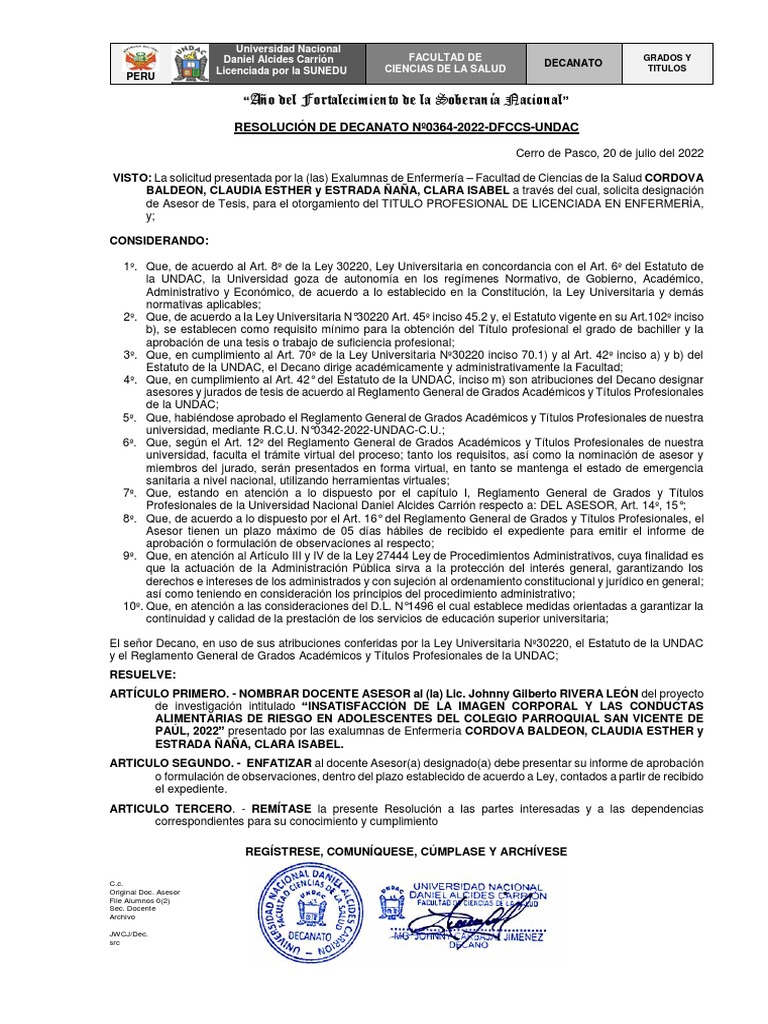 Resol_D_0364_2022__ASESOR_Cordova Baldeón y Estrada Ñana_ET | PDF ...