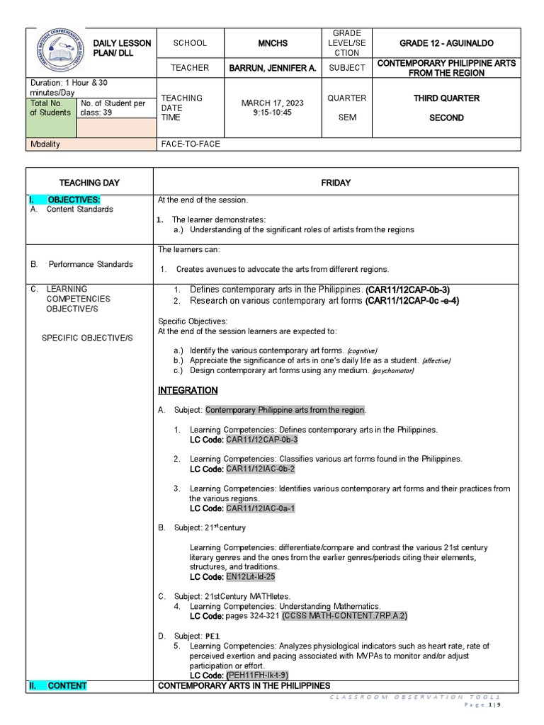 DLP-1st-CO-2nd-Sem.-with-annotation-2022-2023 | PDF | Learning | Curriculum