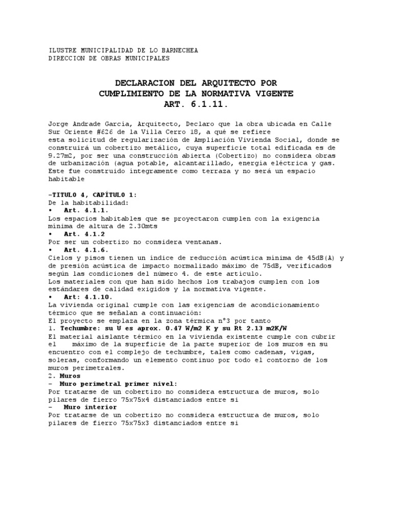 014 Informe Arquitecto Por Cumplimiento N°3 de La Letra A de Numeral 2 ...