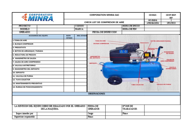 Check List de Compresor de Aire | PDF
