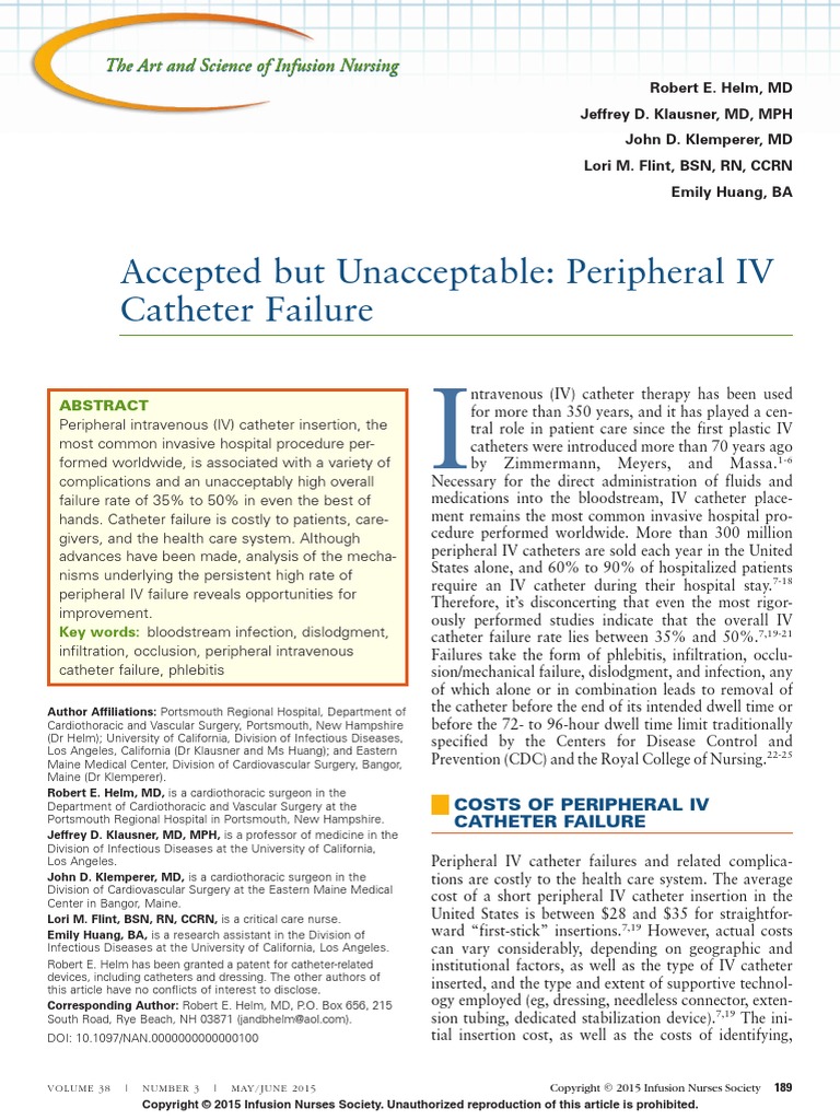 Helm2015 Accepted But Unacceptable Peripheraly IV Catheter Failure | PDF
