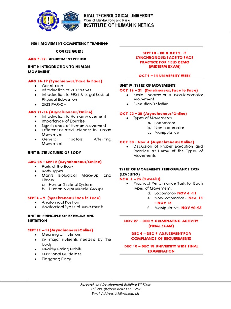 Pe01 Course Guide 2023 | PDF