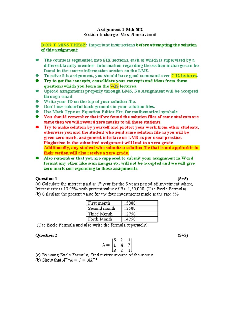 Assignment 1 | PDF | Mathematics | Matrix (Mathematics)