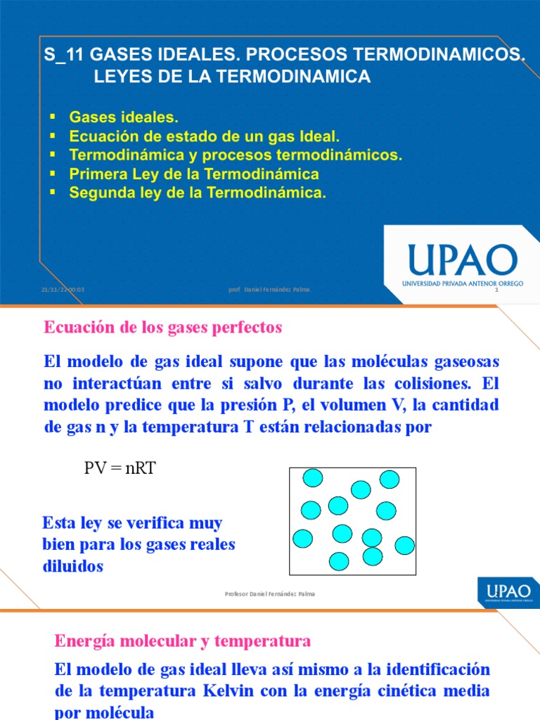 S - 11 Gases Ideales. Leyes de La Termodinamica y Procesos Termodinamicos | PDF | Entropía | Gases