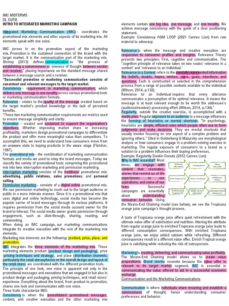 Imc Midterm Reviewer 2col | PDF | Swot Analysis | Marketing Communications
