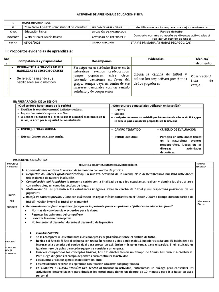 Sesion 02-06-2023. 6° Primaria | PDF | Asociación de Futbol | Aprendizaje Sesion 02-06-2023. 6° Primaria | PDF | Asociación de Futbol | Aprendizaje