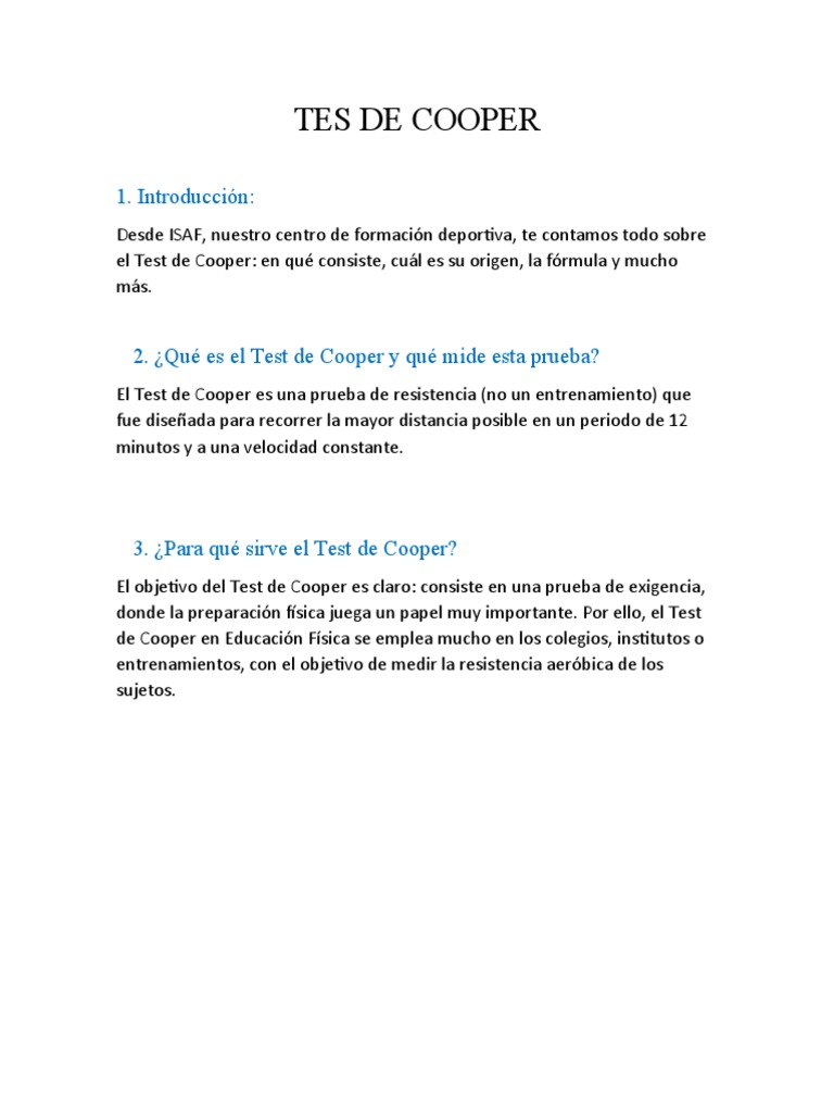 TeS DE COOPER | PDF | Salud y bienestar | Ciencia y matemáticas