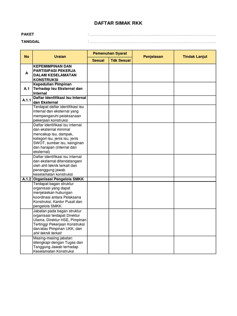 Daftar Simak RKK | PDF