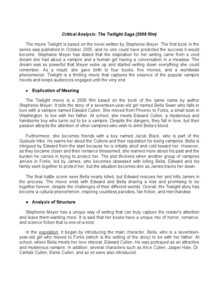 Critical Analysis of Twilight (2008) | PDF