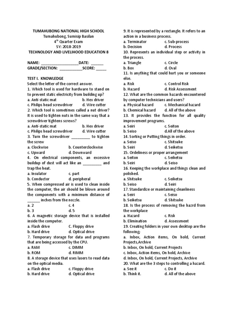Final Exam Grade 8 Sy 2018-2019 | PDF | Computer Data Storage | Usb ...